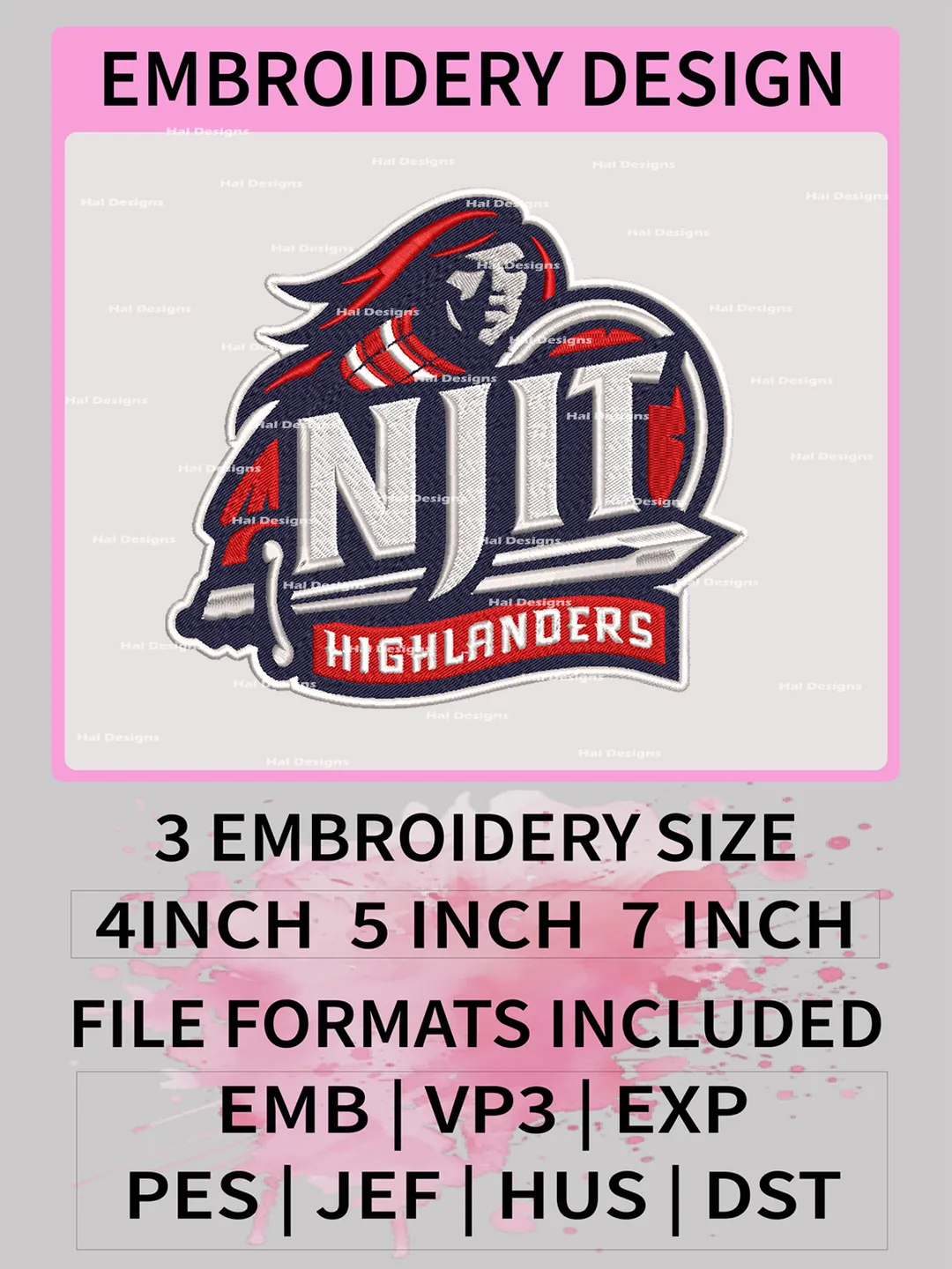 NCAA NJIT Highlanders Embroidery File, 3 Sizes, 6 Formats, NCAA Machine ...