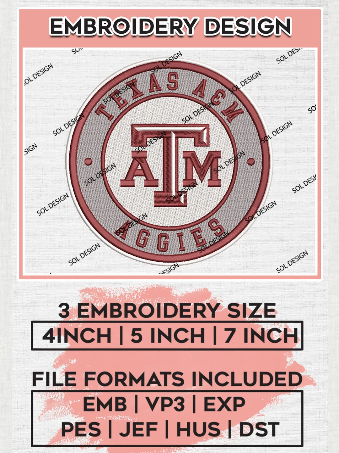 NCAA Texas A&M Aggies Team Round Logo embroidery designs, NCAA Texas A ...