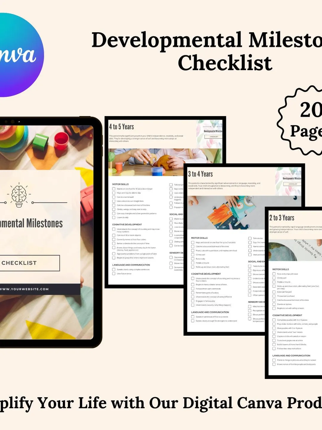 Child Development Milestones Checklist | Editable Canva Template ...