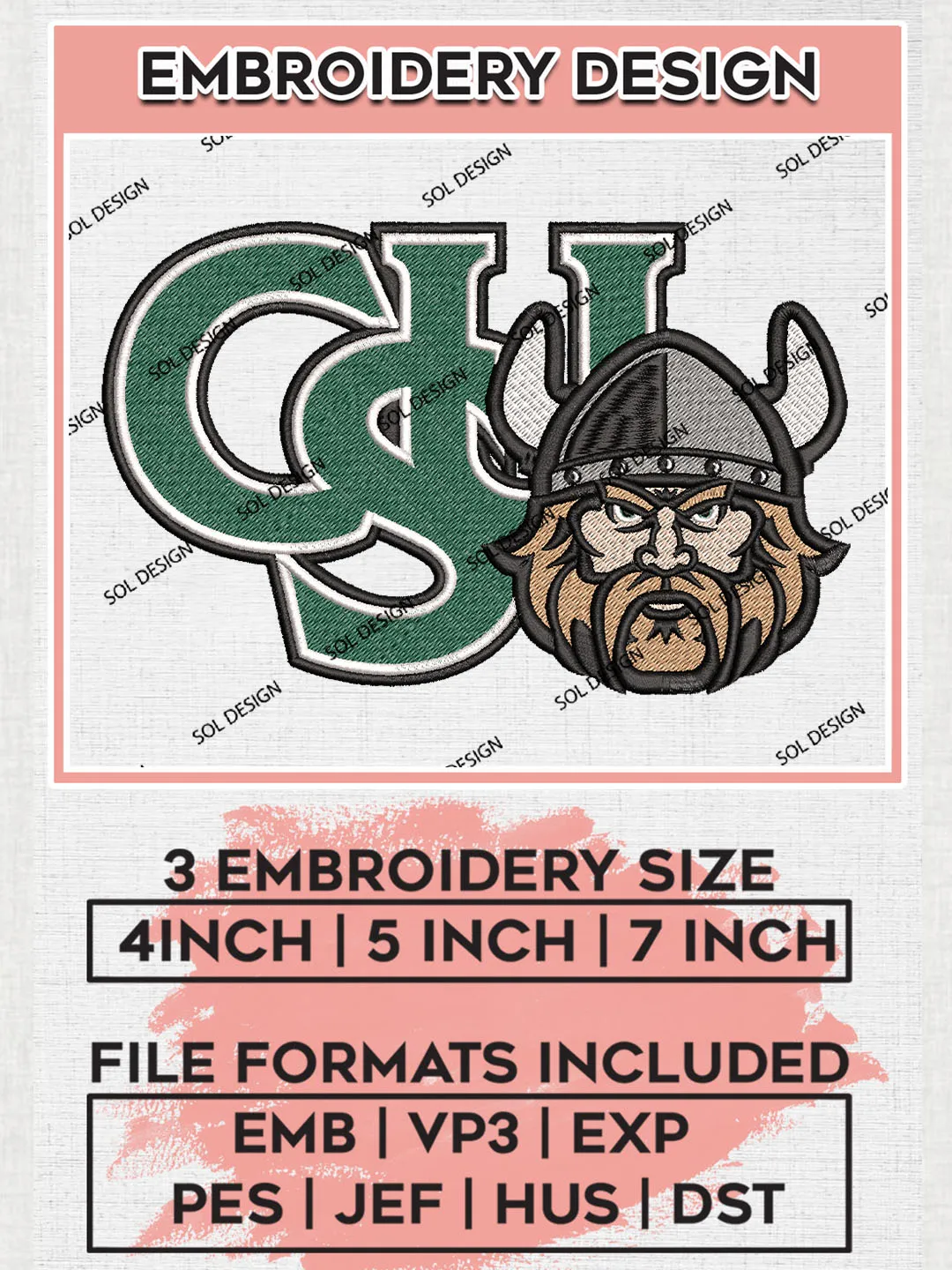 CSU Vikings Football Team Logo Embroidery Design Files, NCAA Cleveland ...
