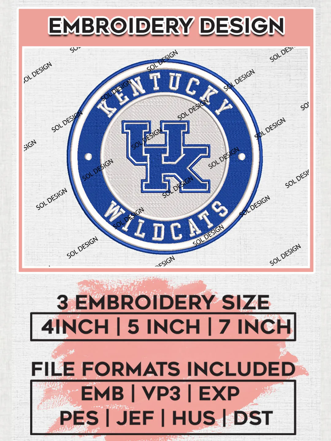 NCAA Kentucky Wildcats Round Logo Embroidery, NCAA Kentucky Wildcats ...