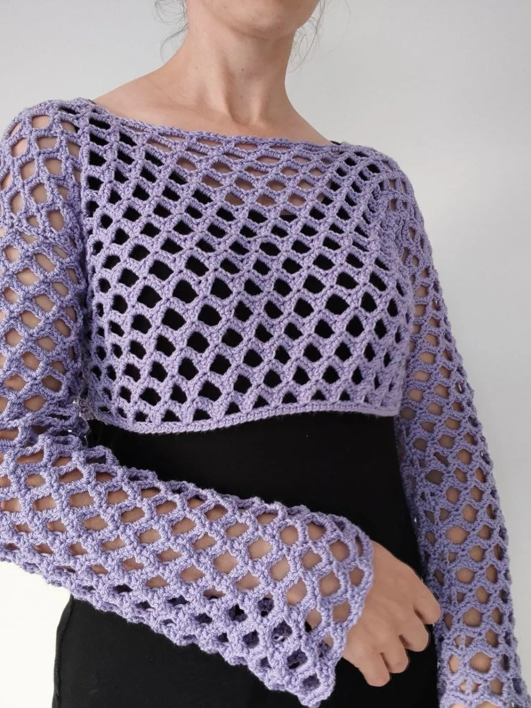 Top crochet, Mesh sweater crochet pattern, cropped sweater crochet ...