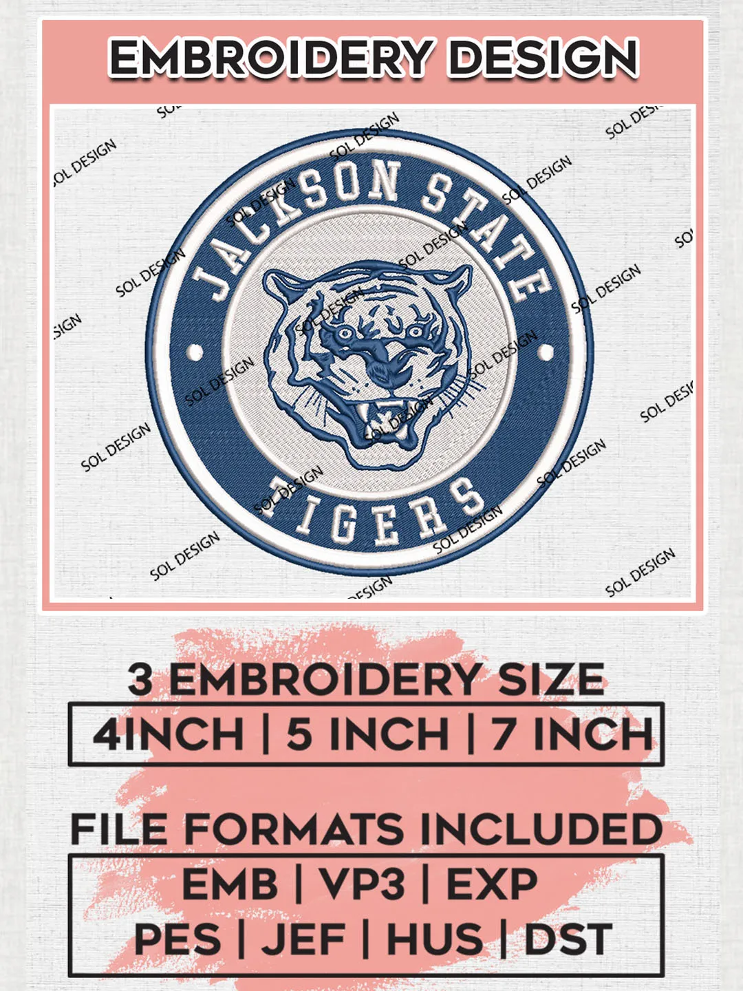 NCAA Jackson State Tigers Round Logo Embroidery, NCAA Jackson State ...