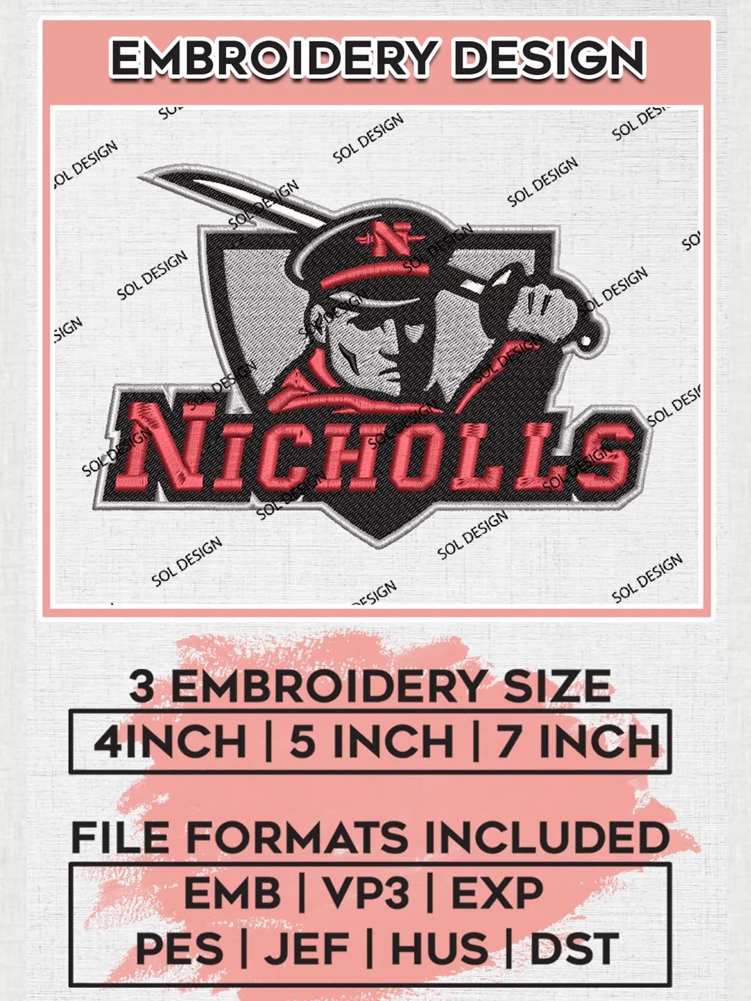 NCAA Nicholls Colonels Team Mascot Logo Machine Embroidery Design, NCAA ...