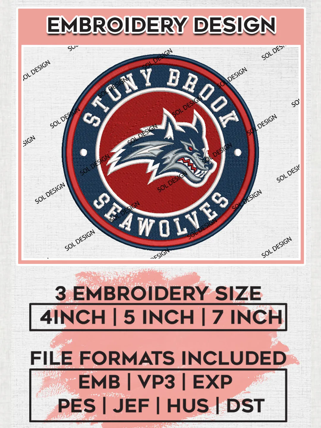 NCAA Stony Brook Seawolves Round Logo Embroidery, NCAA Stony Brook ...