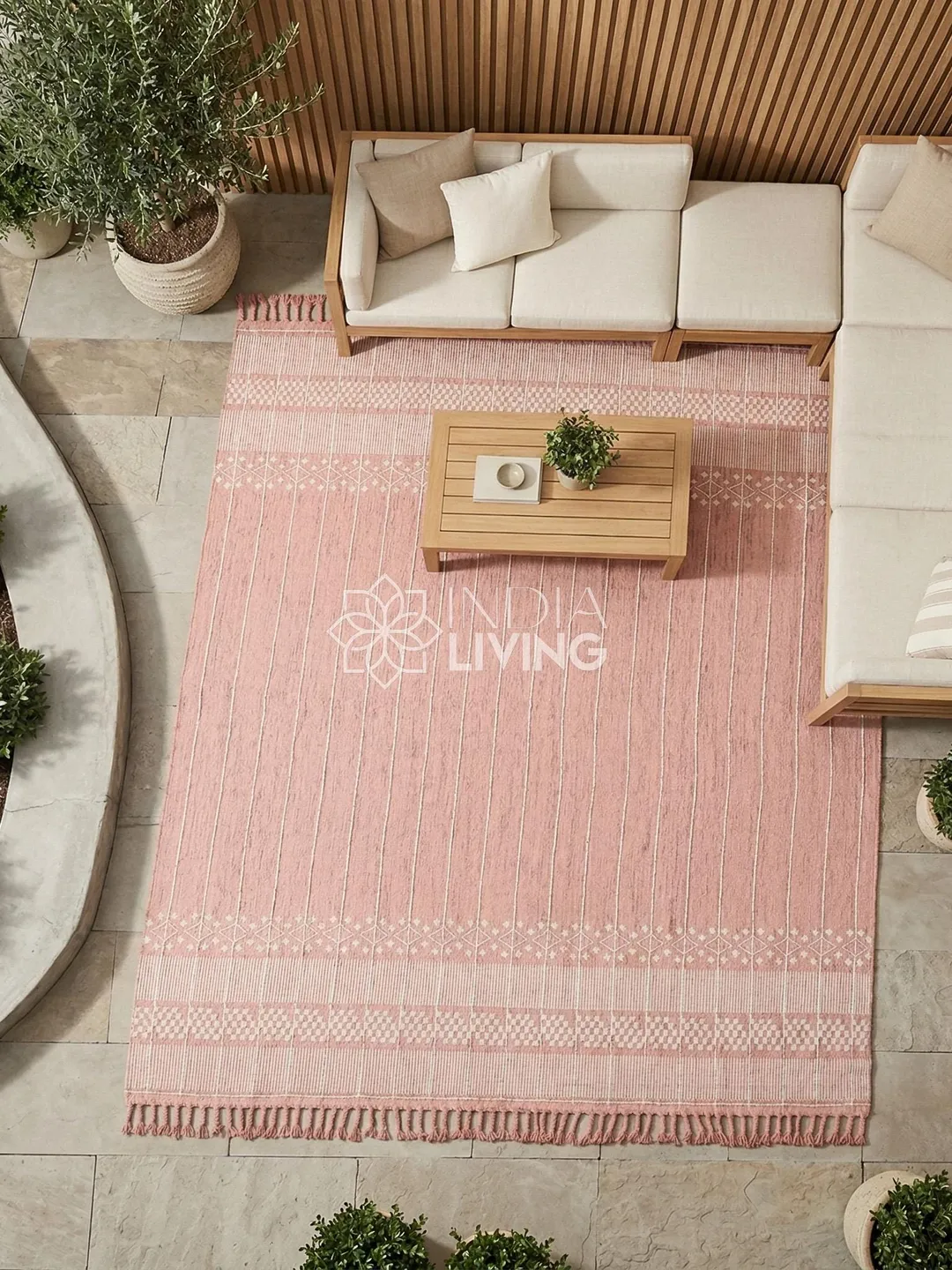 Blush Pink Boho Rug - Handwoven Recycled PET Yarn, Custom Size Indoor ...