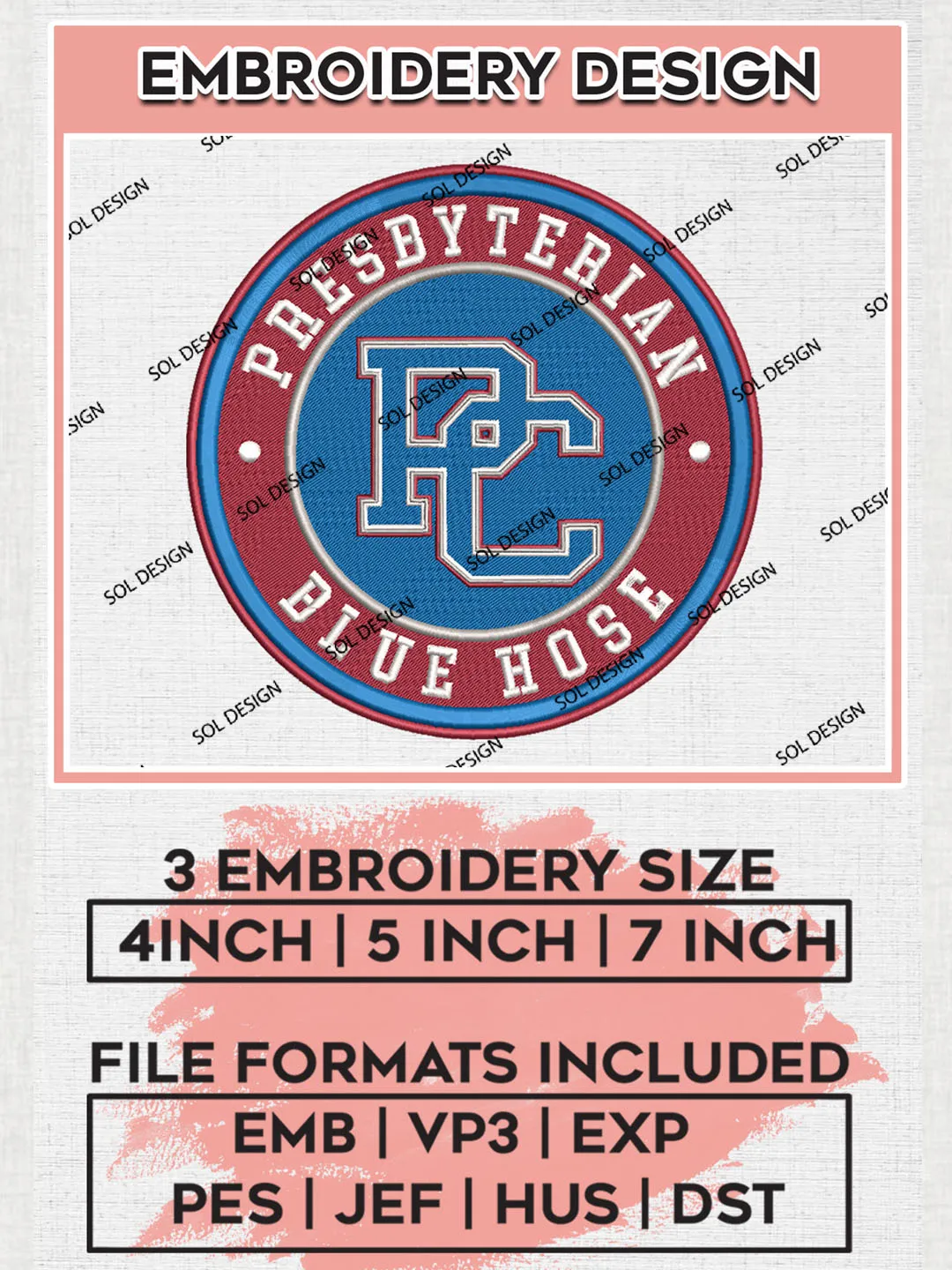 NCAA Presbyterian Blue Hose Round Logo Embroidery, NCAA Presbyterian ...