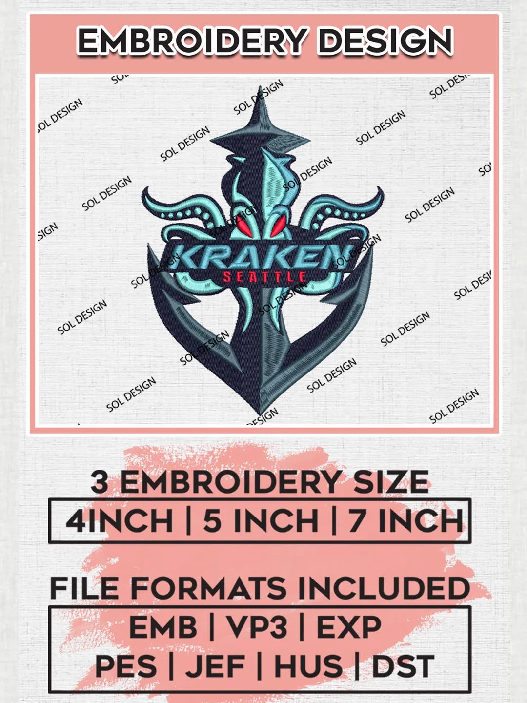 NHL Seattle Kraken Mascot Logo Embroidery Designs, NHL Seattle Kraken ...