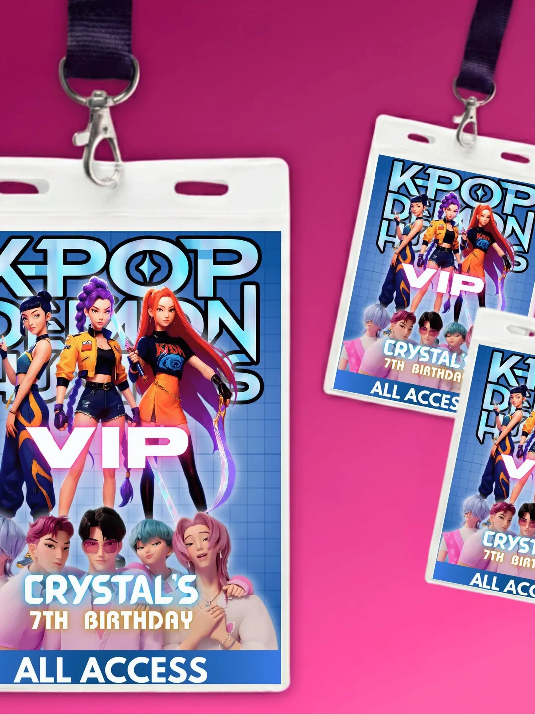 Editable Kpop Demon Hunters VIP Pass,Anime Girls Badge Canva Template