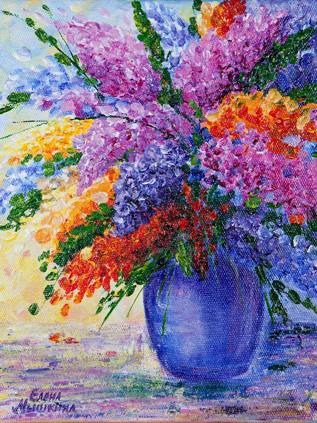Pansies acrylic painting. Bouquet of flowers textured art in frame ...