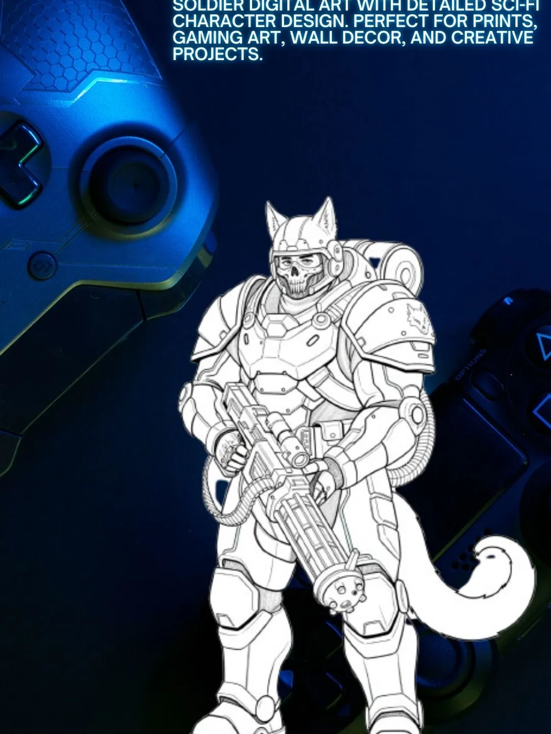 Futuristic Armored Wolf Soldier Digital Art | Sci-Fi Character Line Art ...