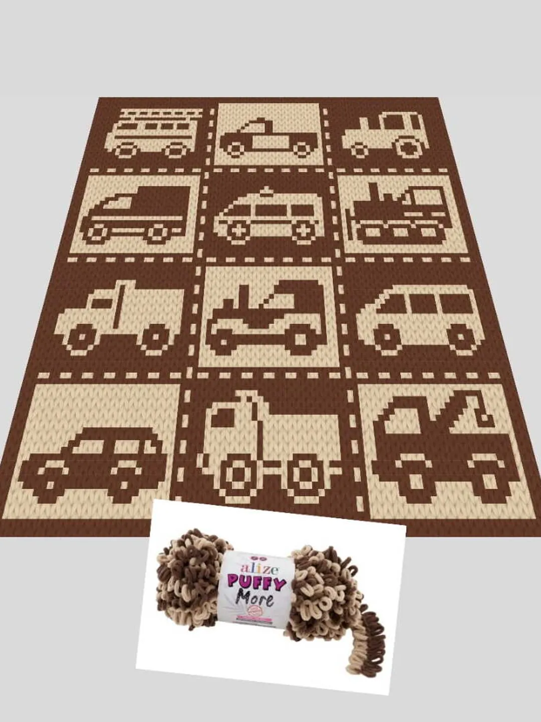 Loop yarn Finger knitted Cars Collection blanket pattern
