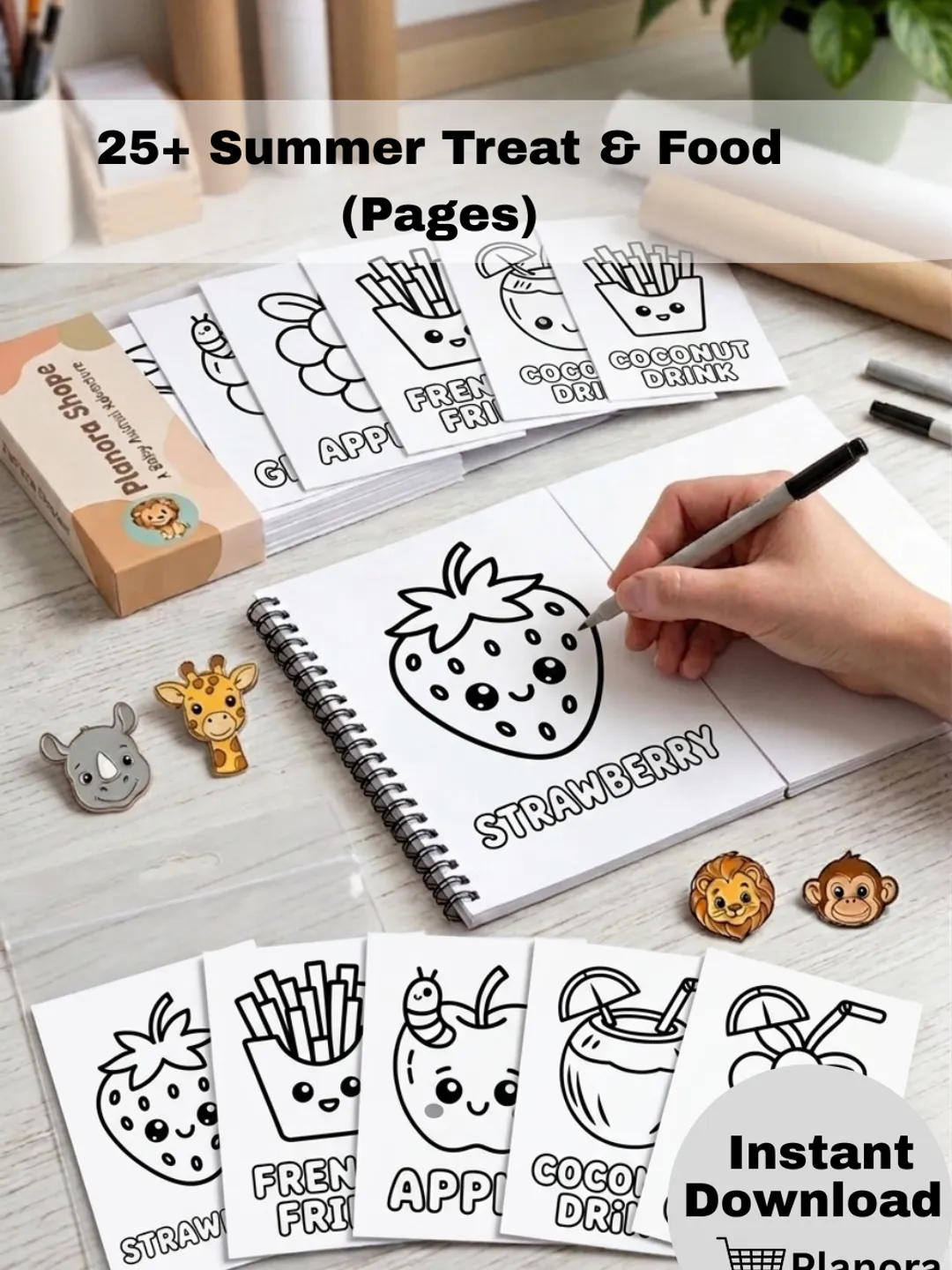 Big Summer Food Adventure: 25 Kawaii Style Coloring Pages with Colored ...