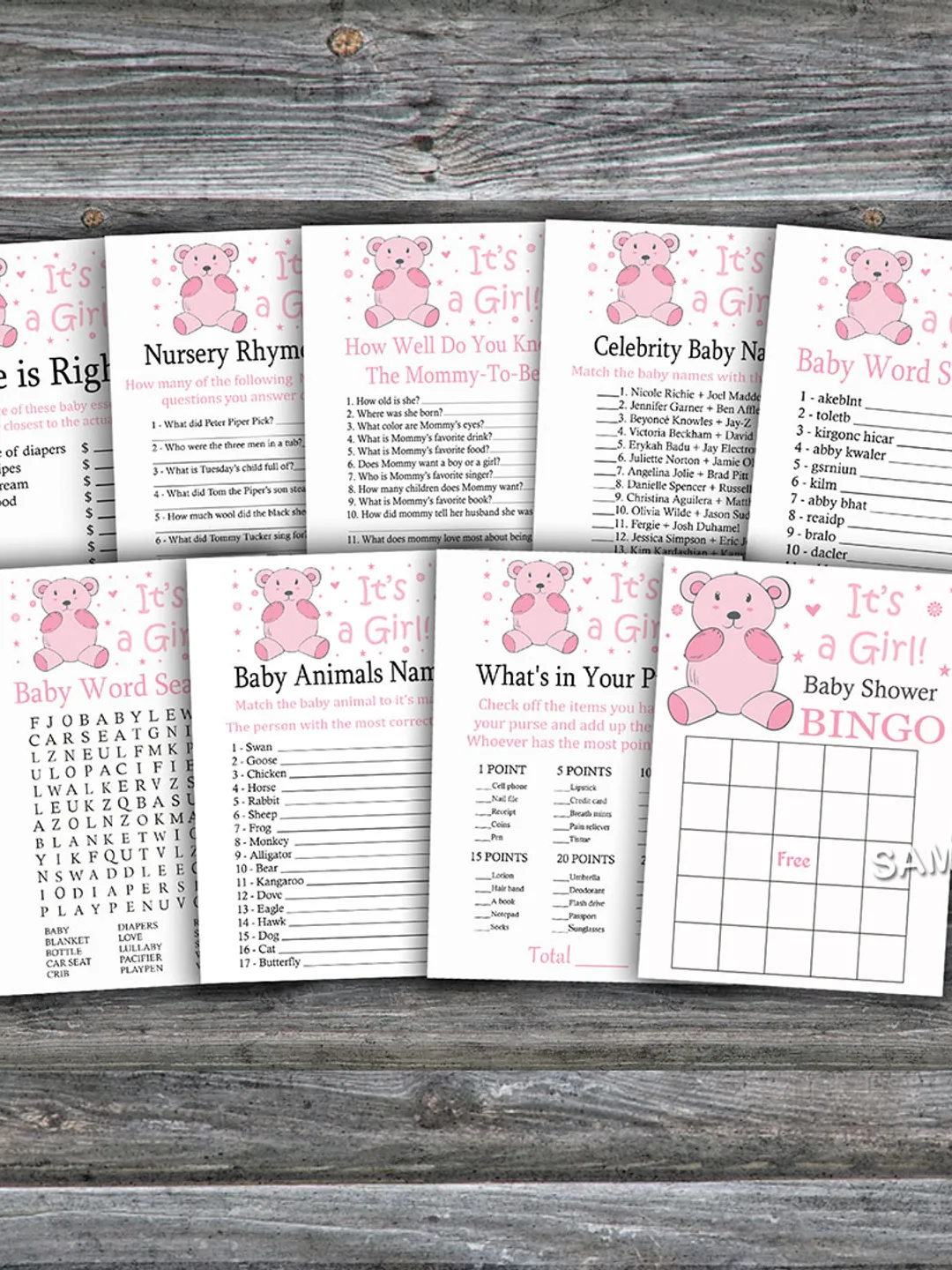 Pink Teddy bear baby shower games bundle,Teddy Bear Baby Shower games ...