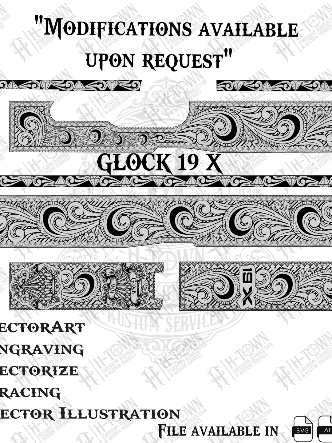 GLOCK 19 X Engraving Scroll Vector | Ornamental Grip Design | Full ...