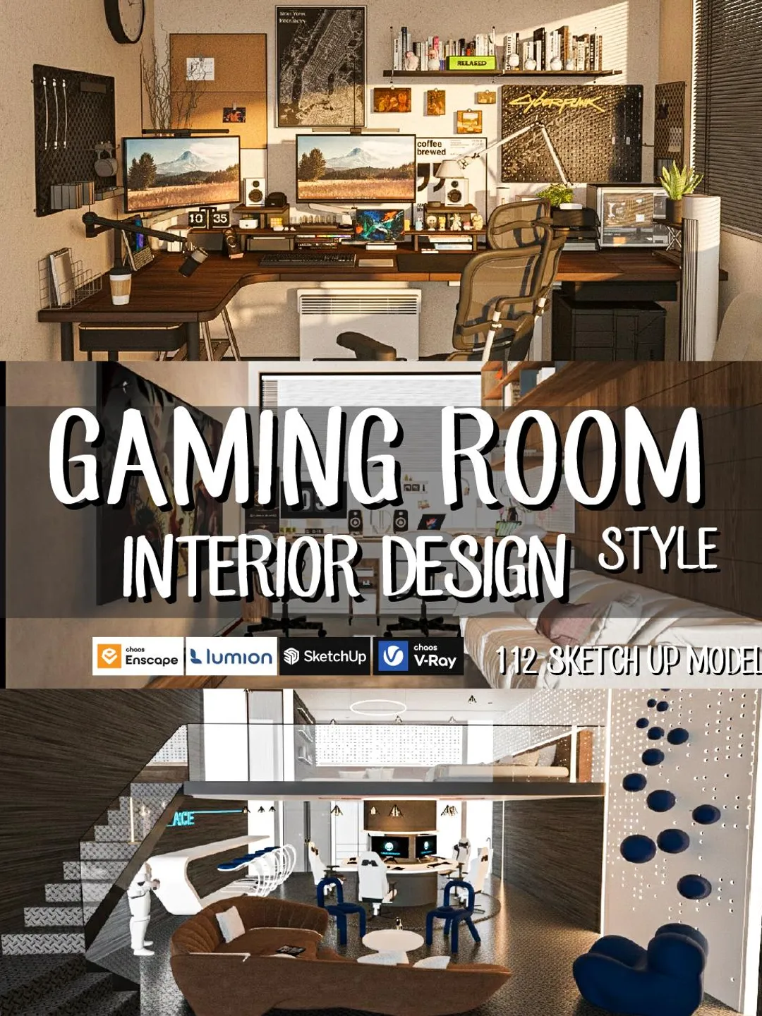 Gaming Room SketchUp Models – 112+ Modern Gamer Interiors (Digital ...