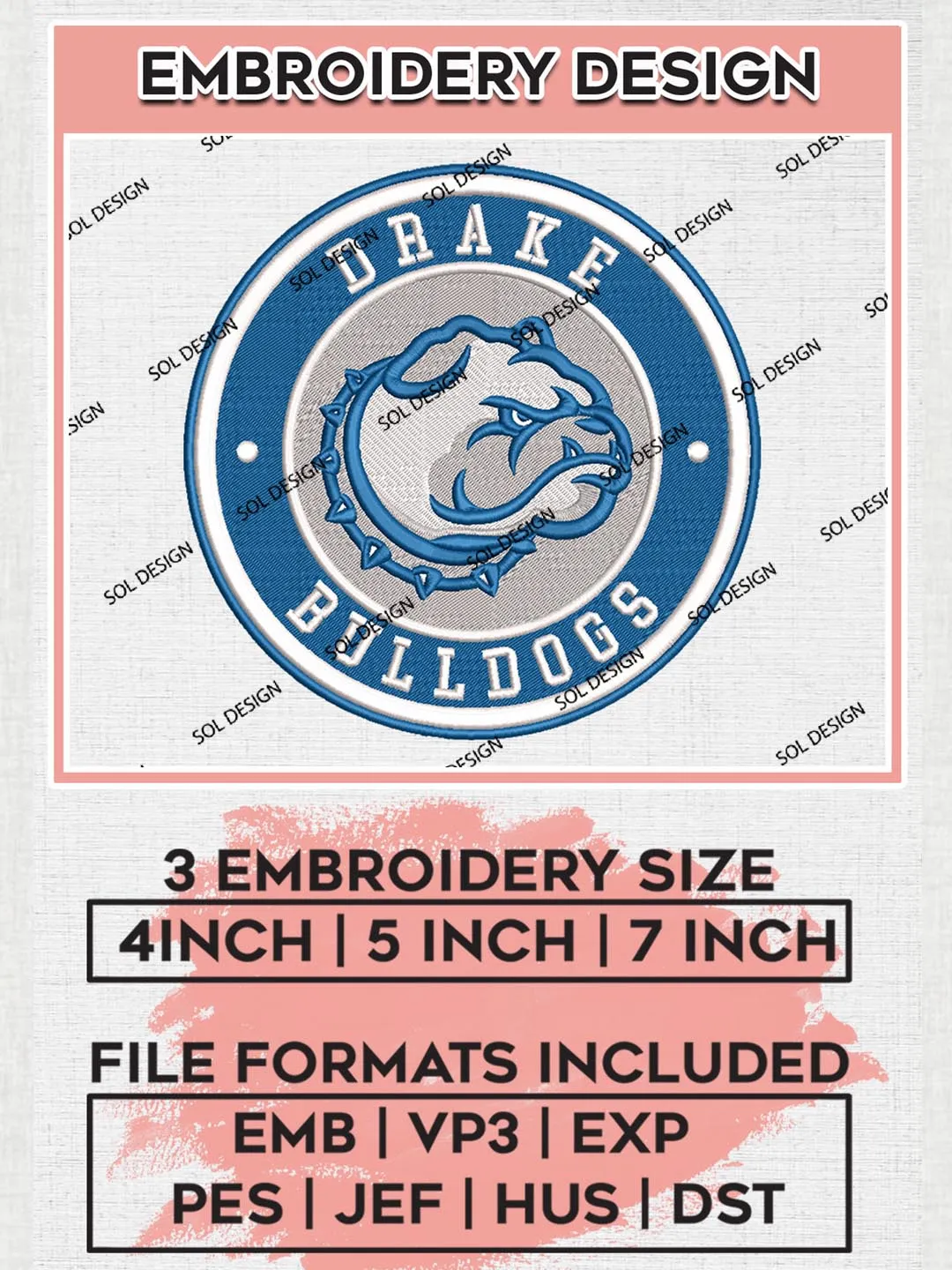 NCAA Drake Bulldogs Football Team Head Logo Embroidery, Drake Bulldogs ...