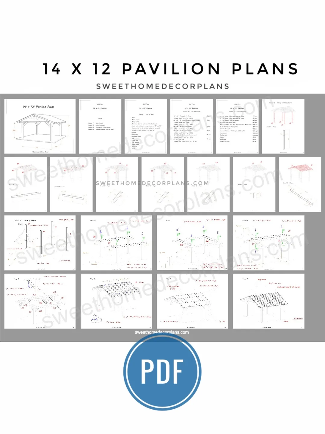 Diy 14 x 12 gable pavilion plans pdf. Carport pdf plans. Backyard ...