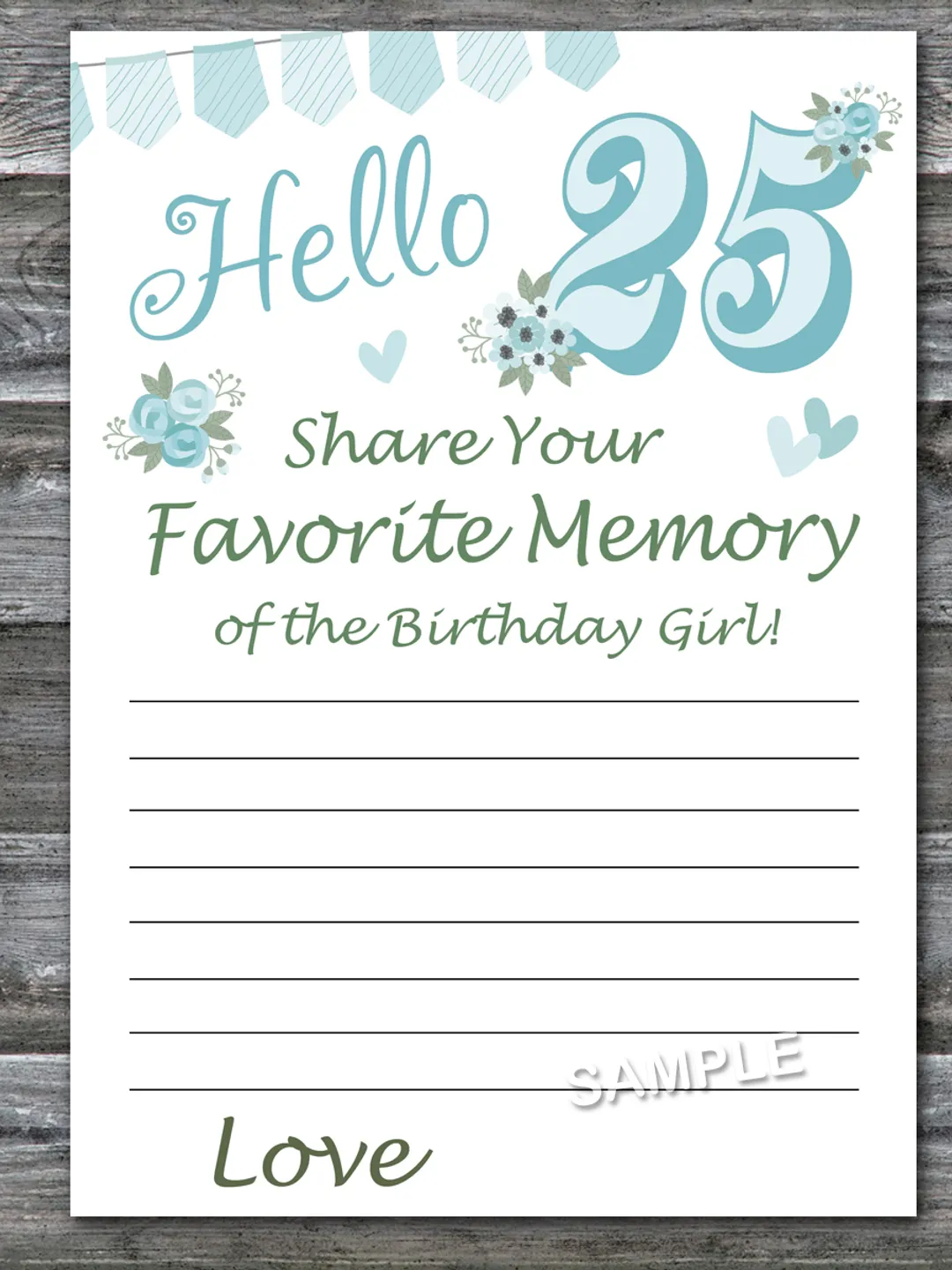 25th Birthday Favorite Memory of the Birthday Girl,Adult Birthday party ...