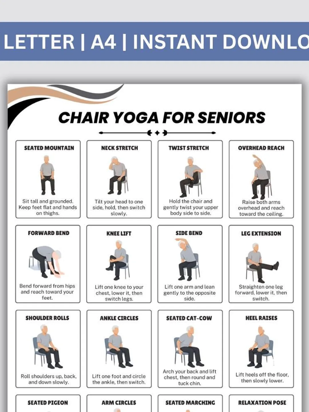 Tai Chi Chair Workouts Printable, Workout Plan PDF, Digital Download ...