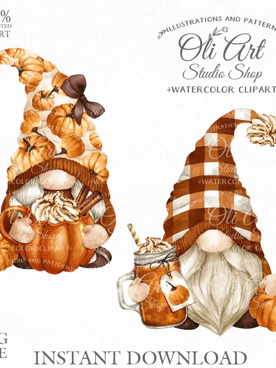 Fall Gnome Clip Art. Pumpkin Drinks. Cute Characters, Hand Drawn ...
