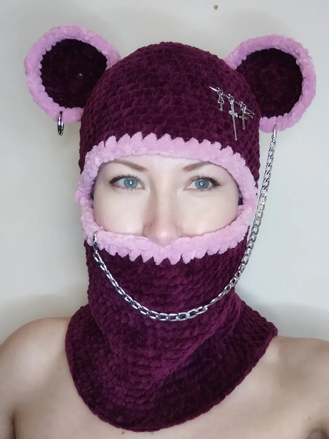 Pastel goth balaclava crochet Fluffy bear balaclava with chain Gothic ...