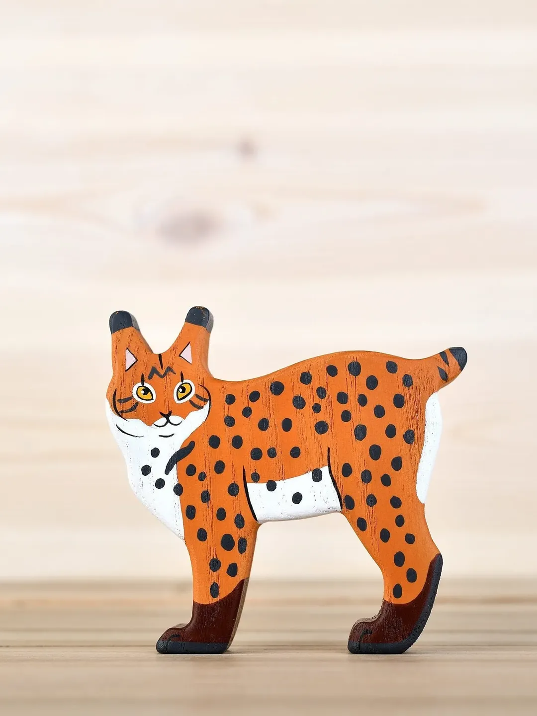 Wooden toy Lynx figurine North American animals