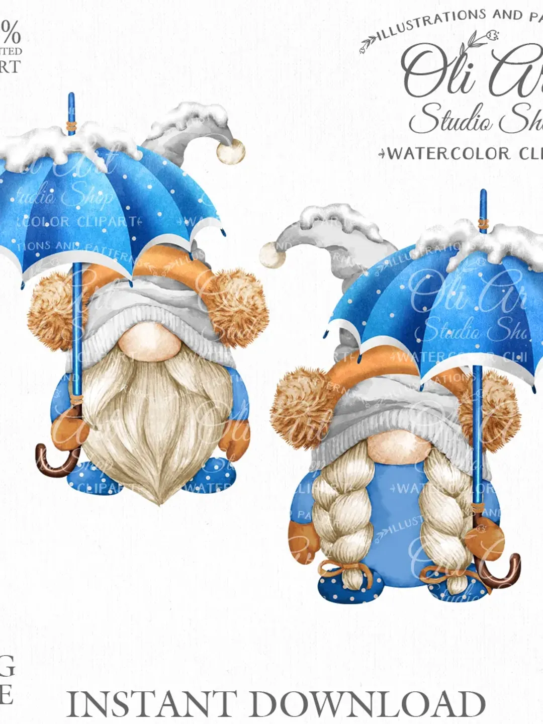 Christmas Gnome on skis Digital Clip Art. Cute Characters, Hand Drawn ...