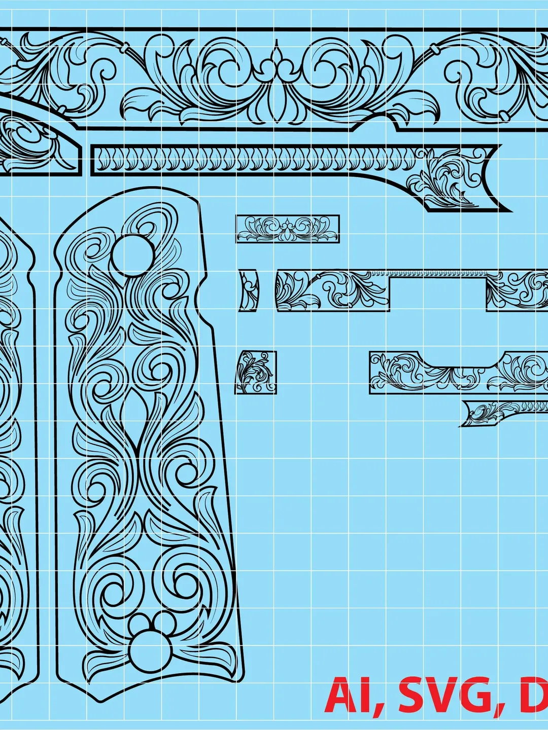 1911 Gun Scroll design, Custom, Ai, Vector, SVG, DXF, PNG,