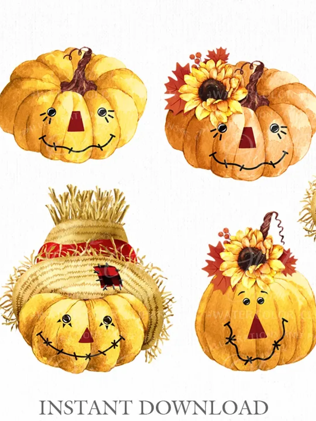 Scarecrow pumpkin, Scarecrow face, Fall clipart, autumn pumpkin, cute ...