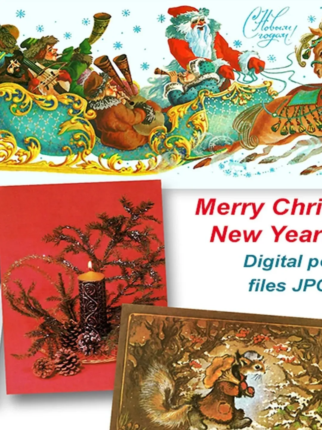 Digital postcards holiday Merry Christmas card kit Printable Christmas ...