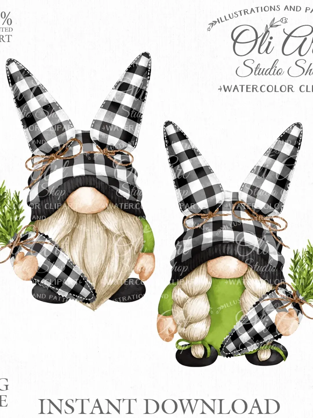 Easter Gnomes Clip Art. Bunny Ears Clip Art. Cute Characters, Hand ...