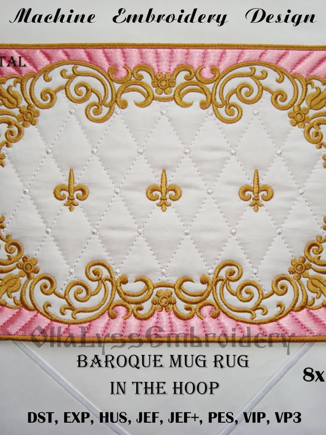 Baroque monogram frame embroidery design