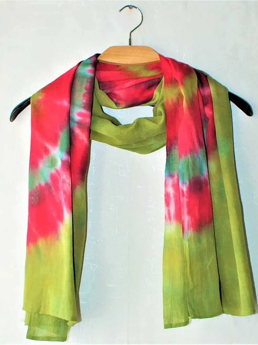 Woman cotton scarf. Red green scarf. Cotton shawl. Gift. Tie dye scarf