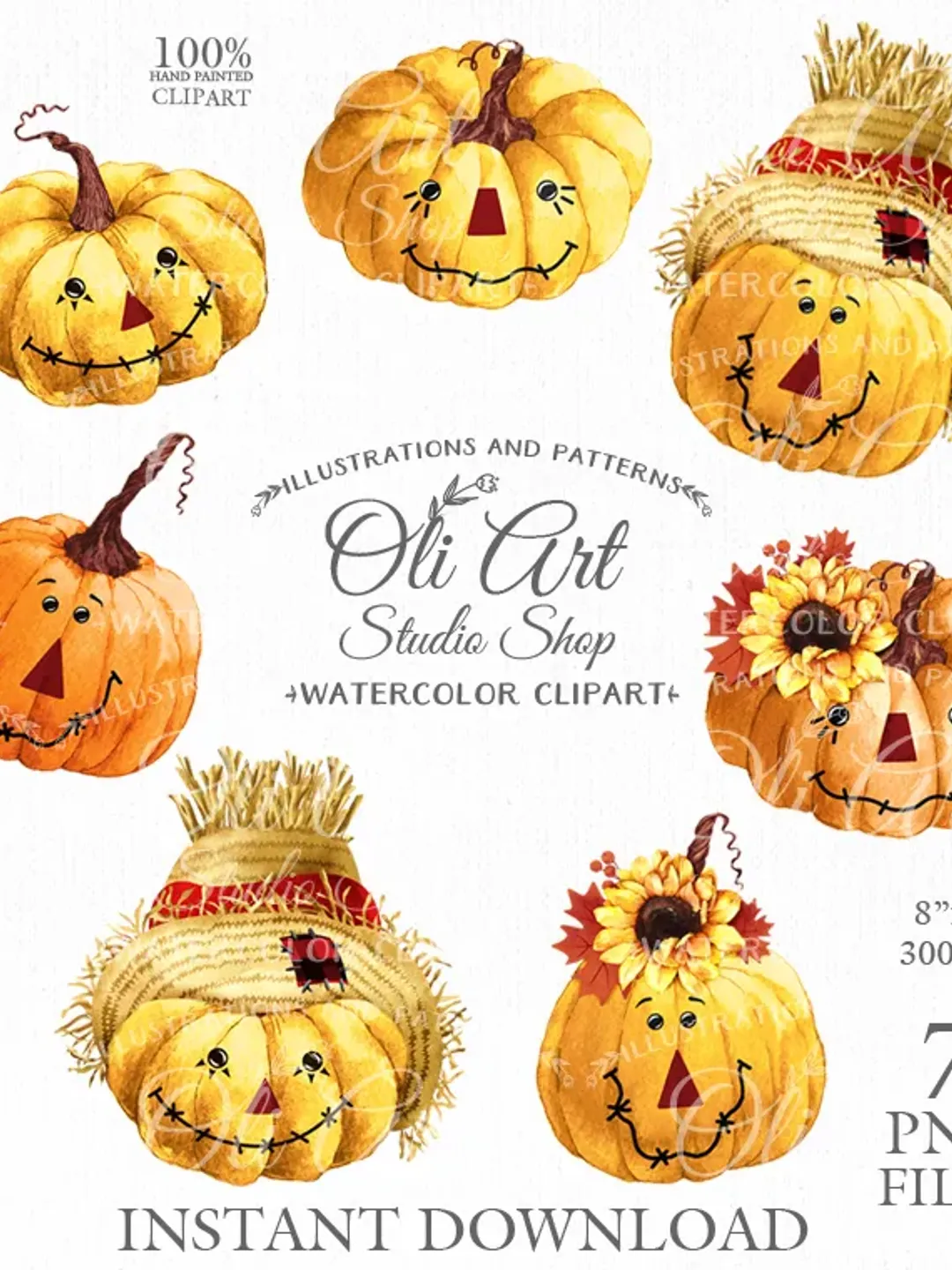 Autumn Scarecrow Gnome Clip Art. Fall. Pumpkins, Hand Drawn graphics ...
