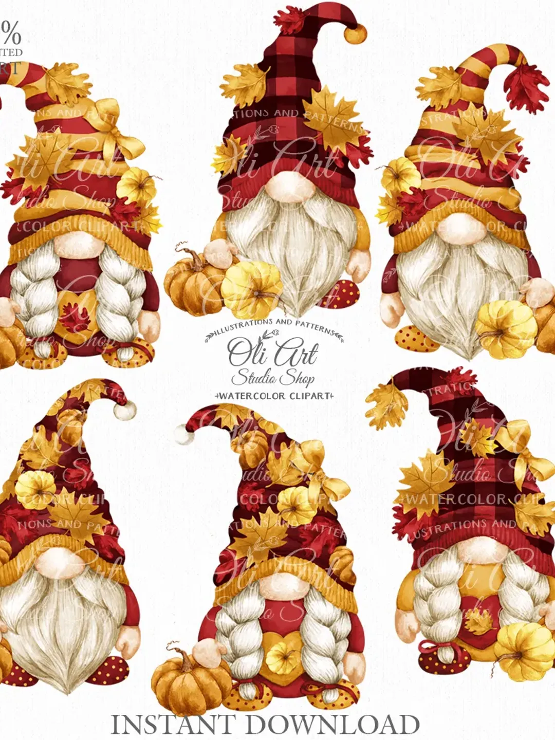 Autumn Scarecrow Gnome Clip Art. Fall. Pumpkins, Hand Drawn graphics ...