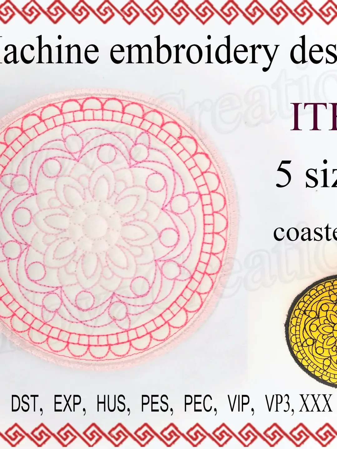 In the hoop embroidery design stand mug rug, plates, lunchmat