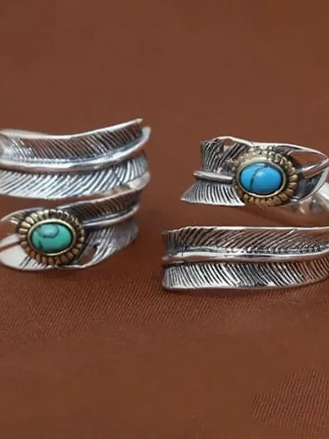 Handmade 925 Silver Bohemian Turquoise Wrap Around Feather Ring ...