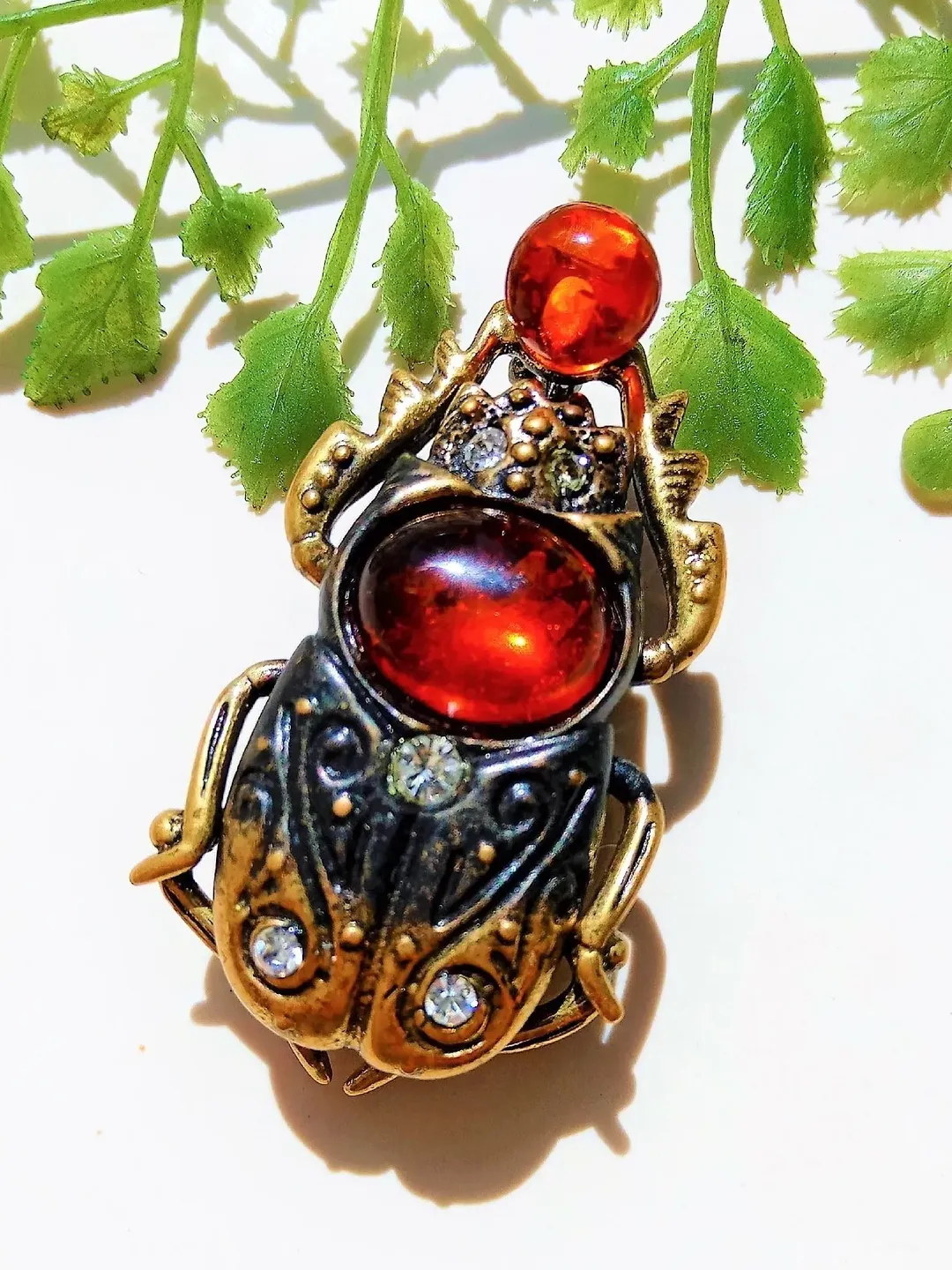 Scarab Beetle Brooch Brass Amber Egyptian Amulet Bug jewelry insect ...