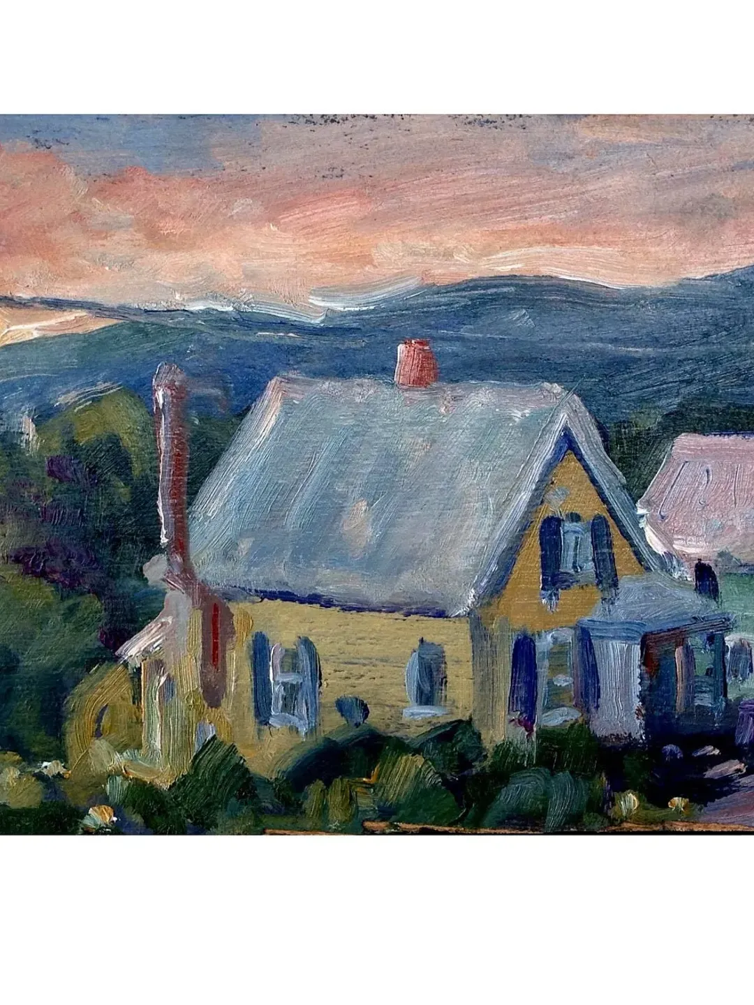Original Sunset Landscape Painting - American Houses/Berkshires- 6X12 ...