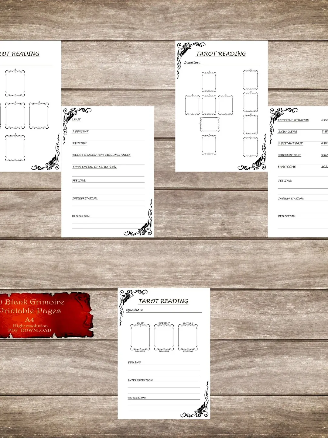 Tarot Reading Worksheets, Celtic Cross Worksheet Tarot, Five Card Cross ...