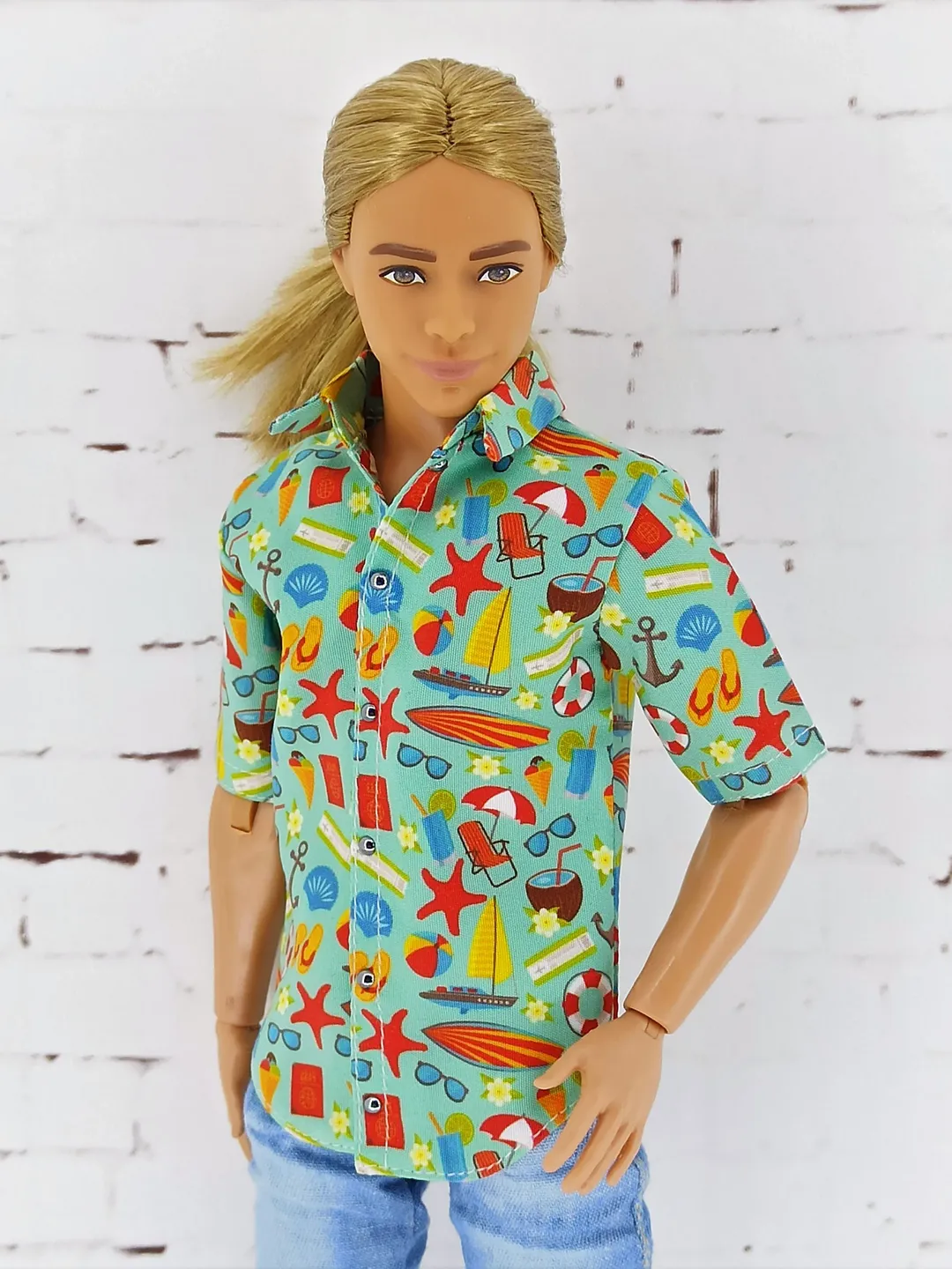 Shirt for Ken doll and other similar dolls (Yellow and blue strokes)