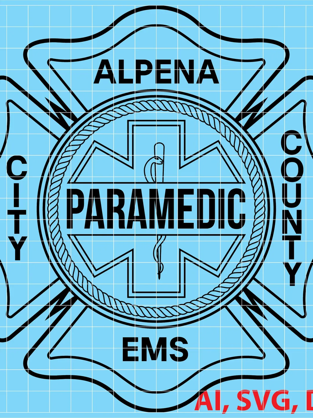 Texas state Paramedic badge, Alpena county EMS Rescue Seal Logo.