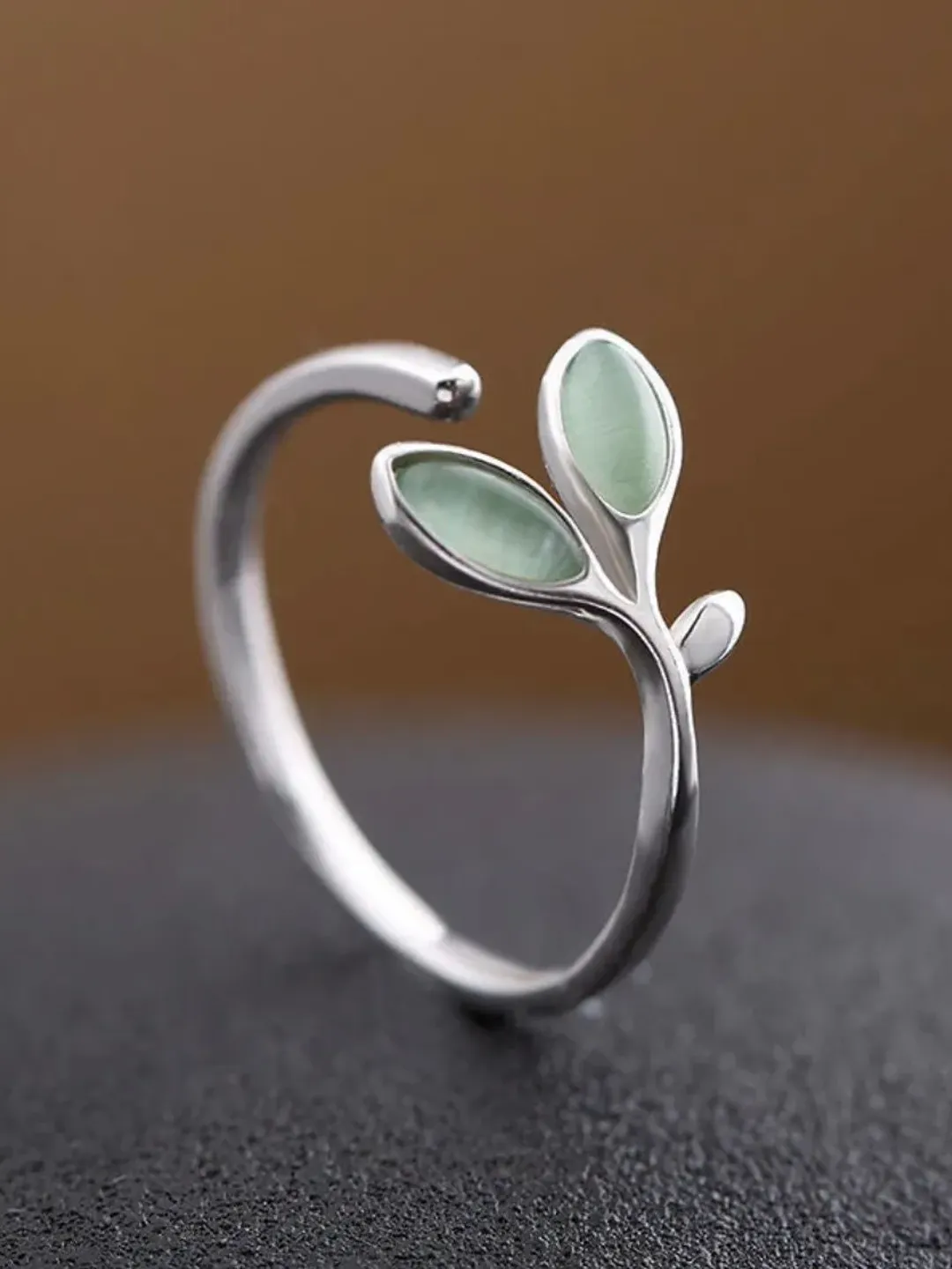Adjustable Silver Leaf Ring, Sterling Silver Leaf Ring, Green Leaf Ring ...