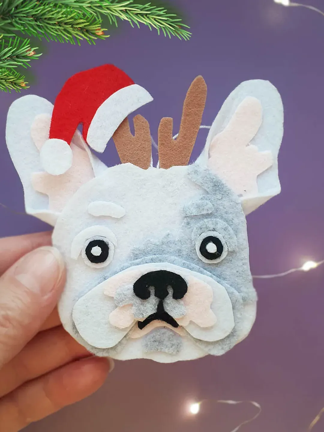 Christmas bulldog felt pattern , Santa dog tree ornaments , Animals svg ...