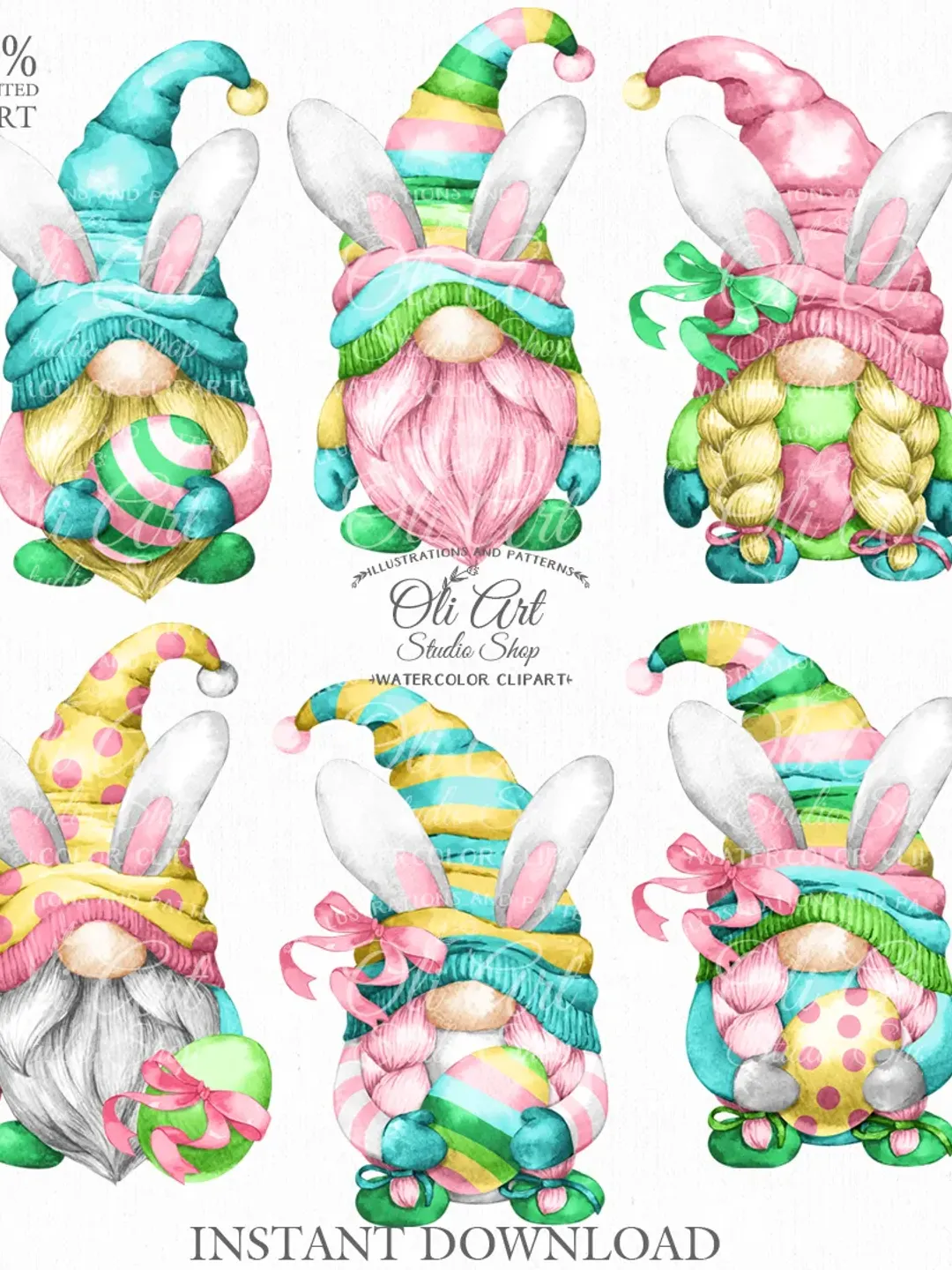 Easter Gnomes Clip Art. Bunny Ears Clip Art. Cute Characters, Hand ...