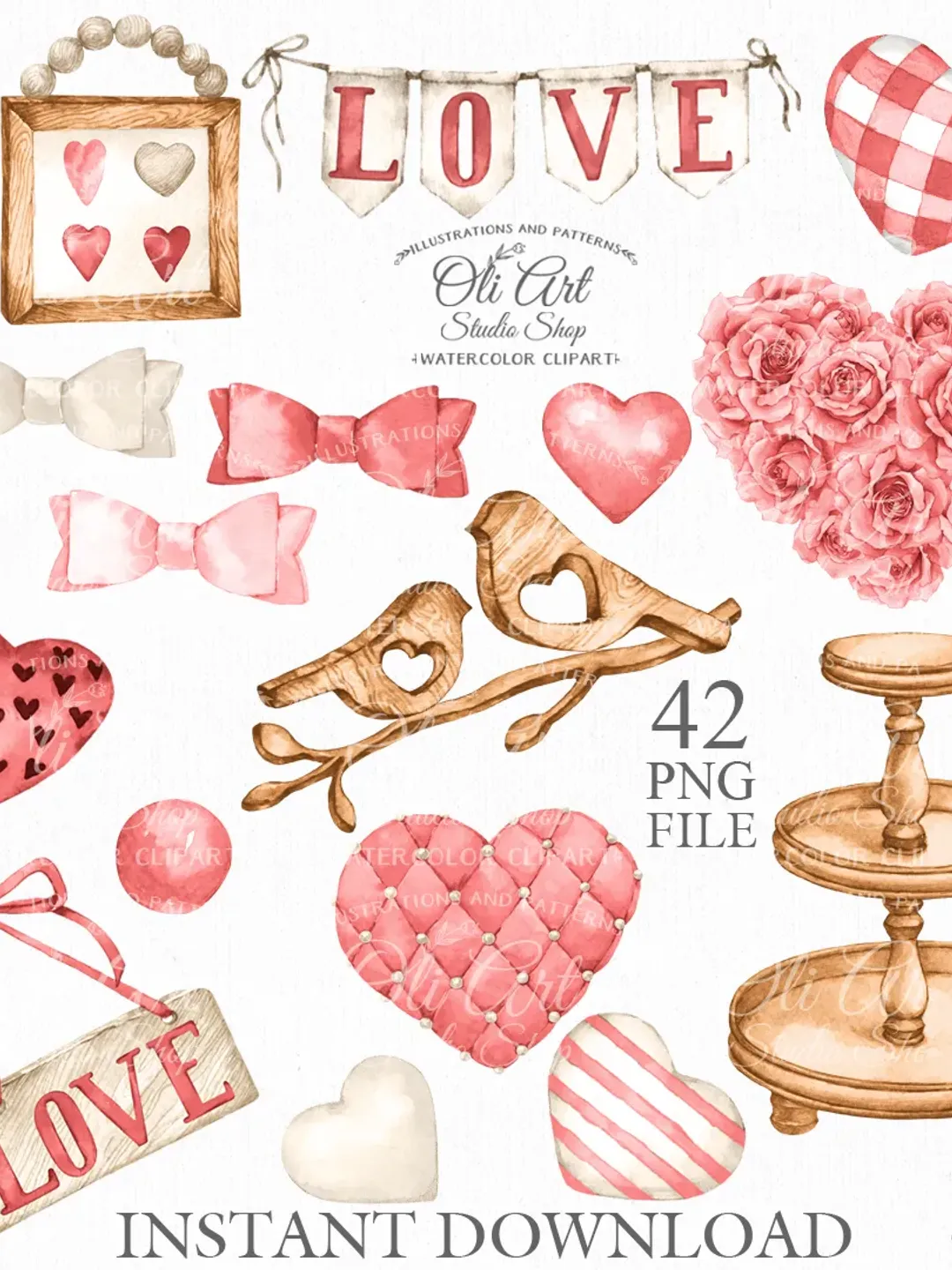 Valentine's Day Clip Art. Digital Clipart, Hand Drawn Graphics, Digital ...