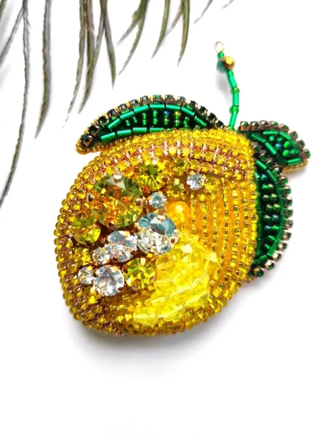Beaded brooch, lemon pin, lemon brooch, lemon, fruit brooch, beaded ...