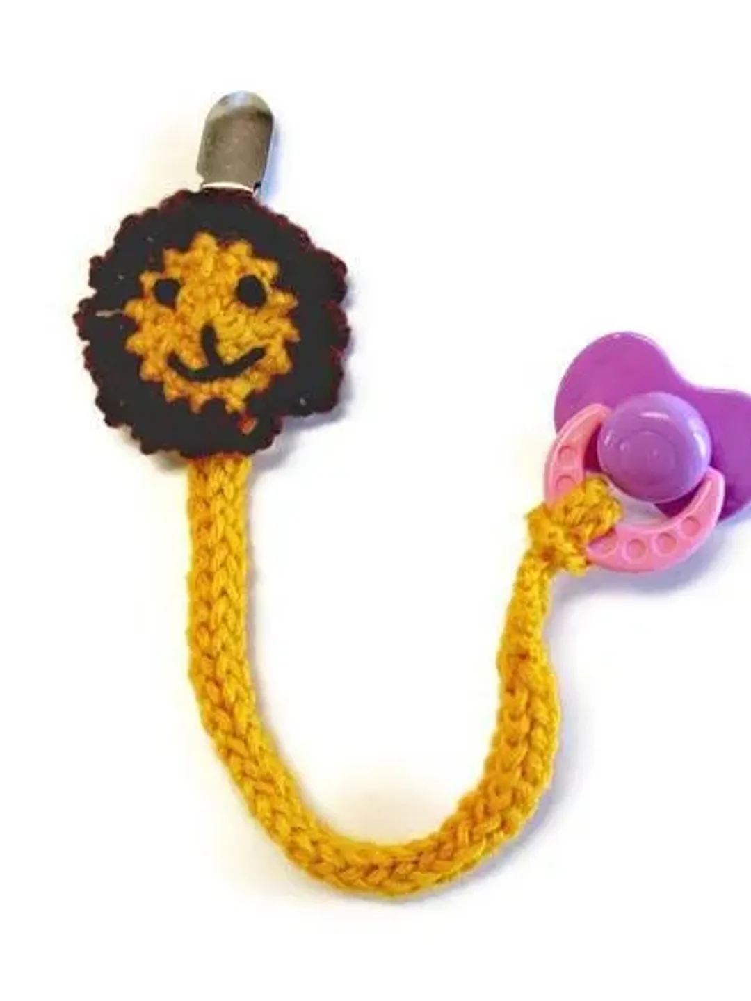 Yarn Pacifier Clip with Lion, New Baby Gifts, Toy Clips, Baby Shower ...