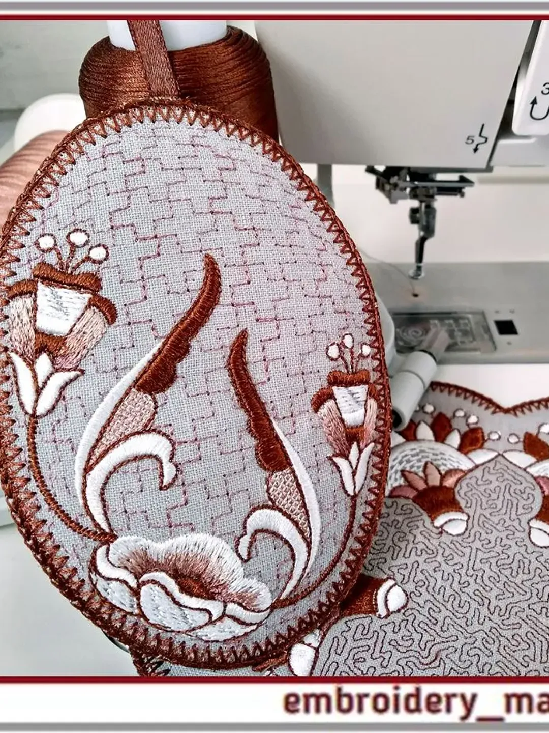 Embroidery design on fabric, in the hoop for a medallion